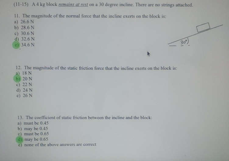 Solved (11-15) ﻿A 4kg ﻿block remains at rest on a 30 ﻿degree | Chegg.com