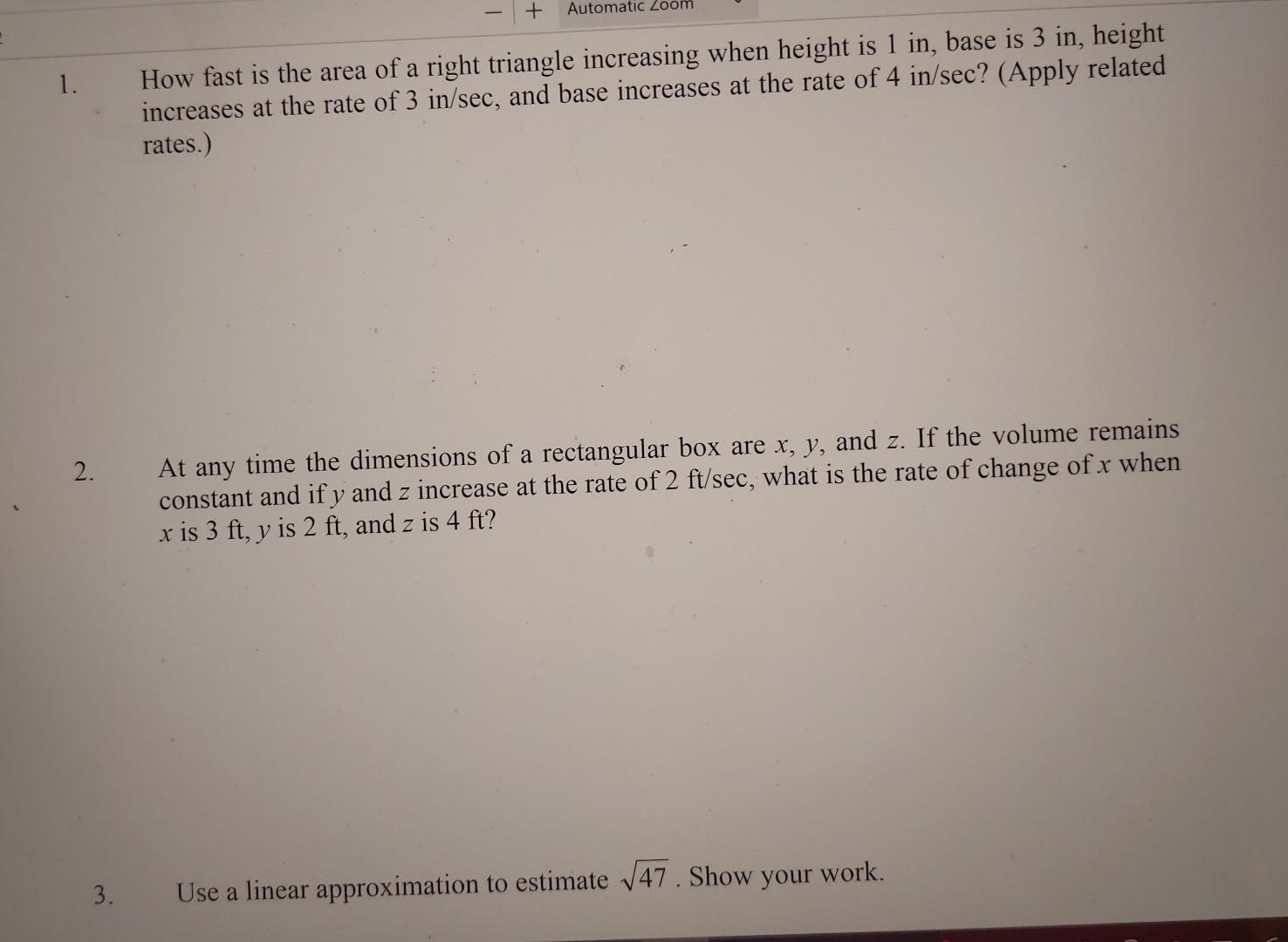 Solved How fast is the area of a right triangle increasing | Chegg.com