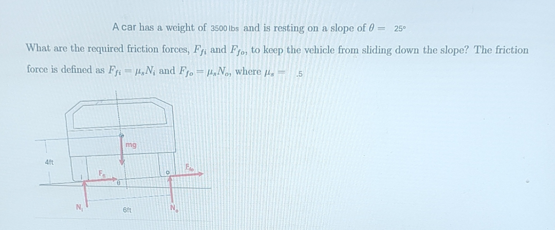 Solved A car has a weight of 3500 ﻿lbs and is resting on a | Chegg.com