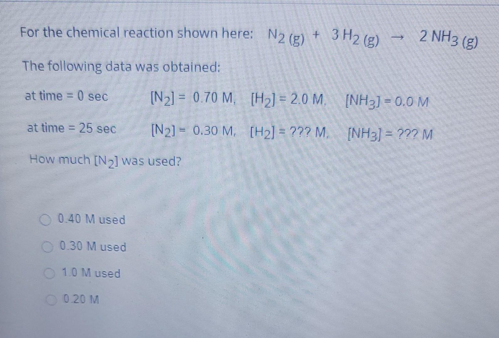 Solved For the chemical reaction shown here: N2( g)+3H2( | Chegg.com