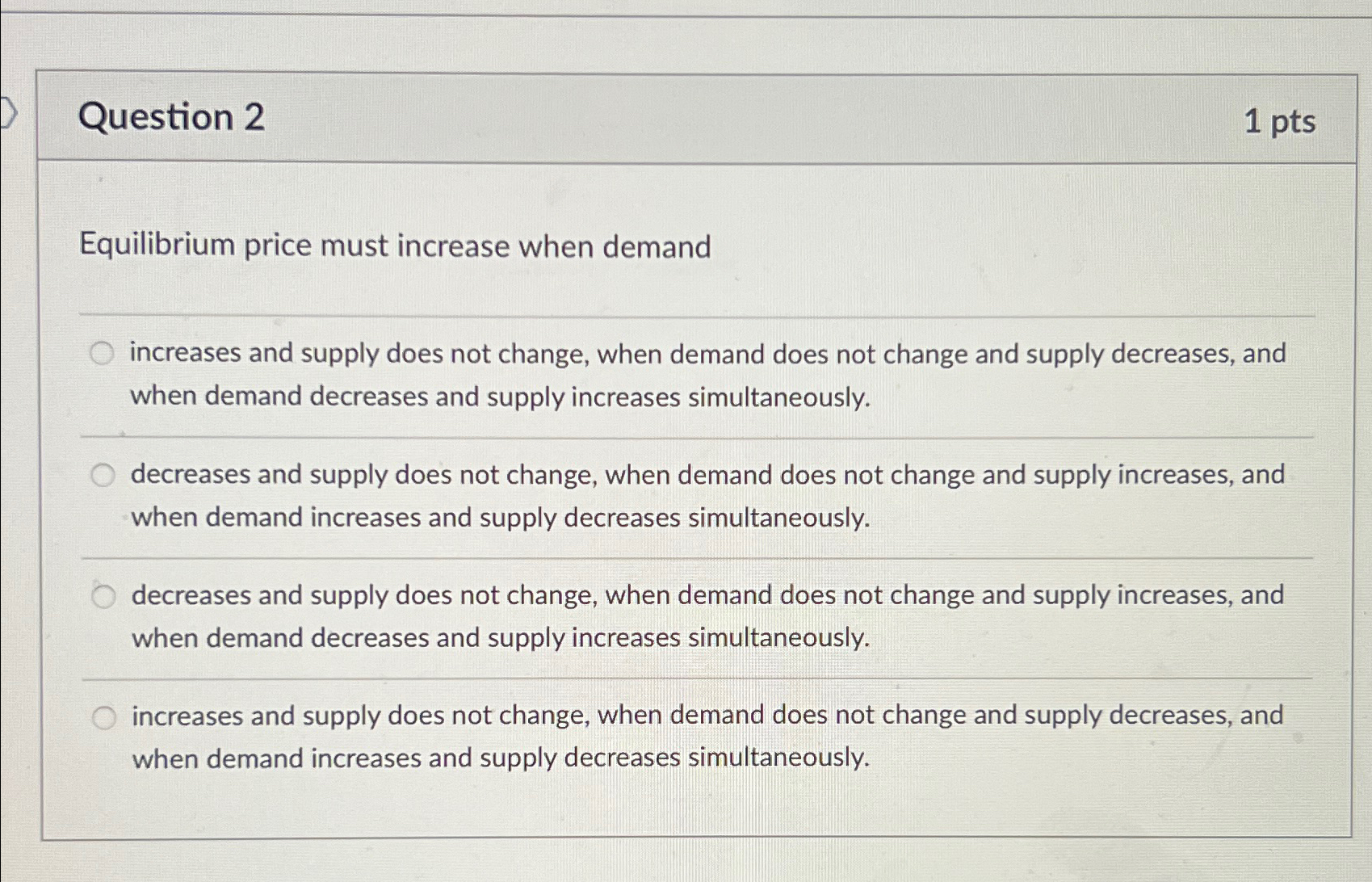 Solved Question 21ptsEquilibrium price must increase when | Chegg.com