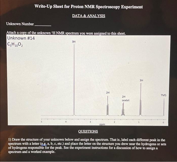 Solved Write-Up Sheet for Proton NMR Spectroscopy Experiment | Chegg.com