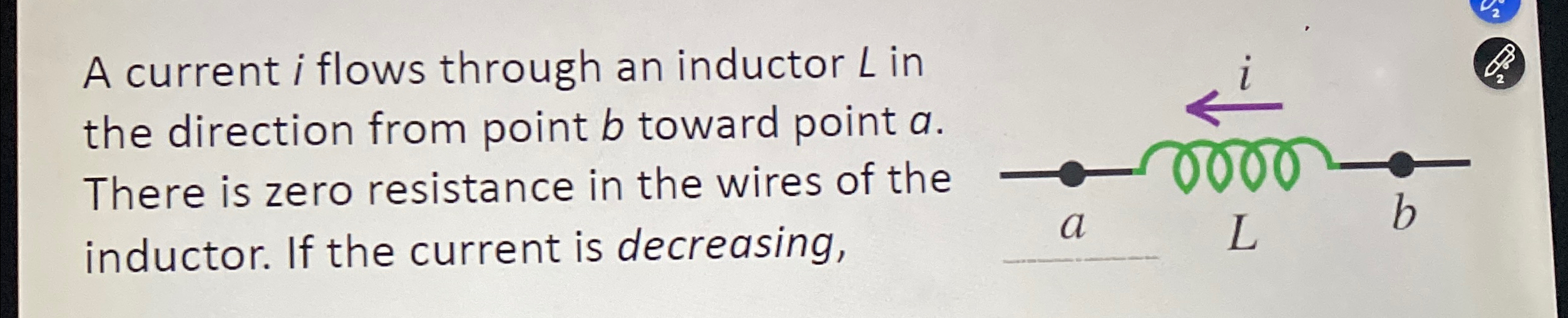 Solved A current i flows through an inductor L ﻿in the | Chegg.com