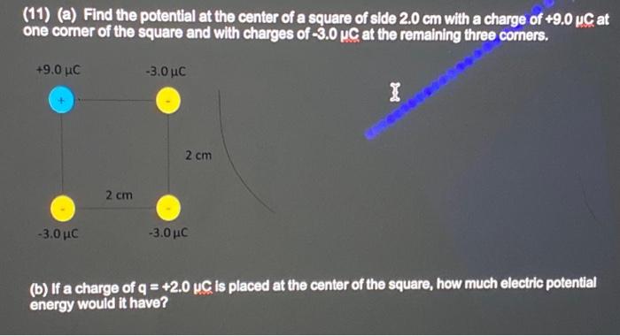Solved (11) (a) Find the potential at the center of a square | Chegg.com