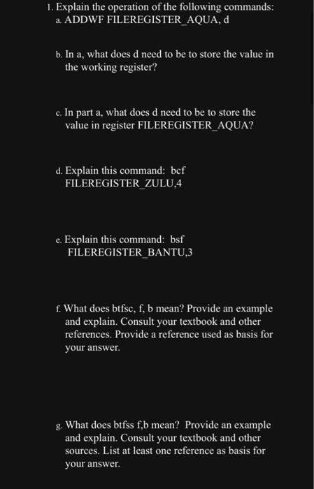 Solved 1. Explain the operation of the following commands: | Chegg.com