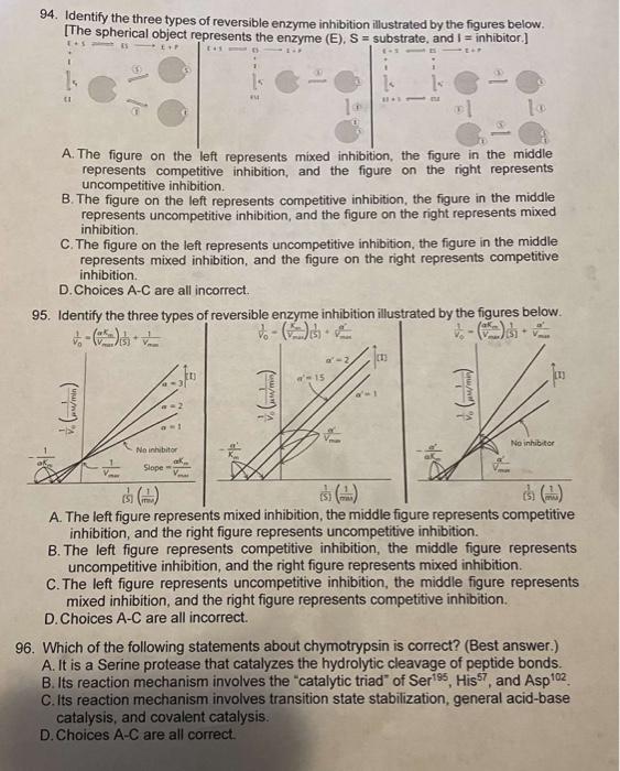 Solved 94. Identify the three types of reversible enzyme | Chegg.com