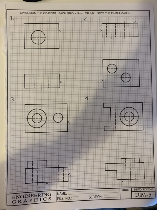 Solved DIMENSION THE OBJECTS. EACH GRID - 3mm OR 1/8". NOTE | Chegg.com