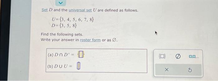 Solved Set D and the universal set U are defined as follows. | Chegg.com