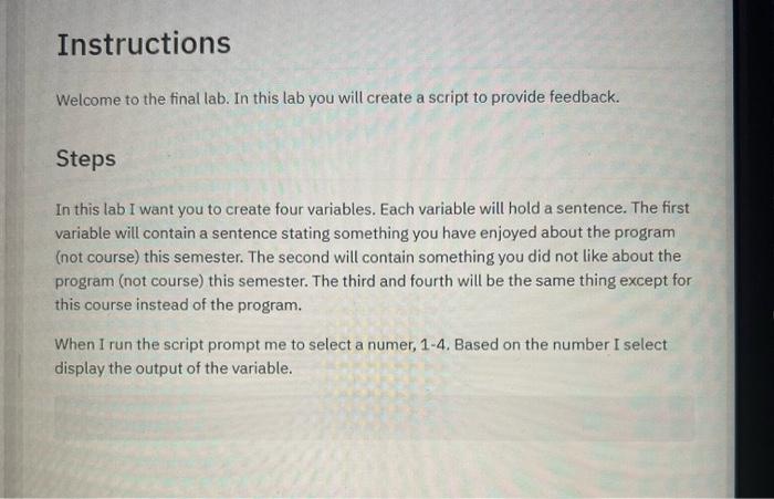 Solved Welcome to the final lab. In this lab you will create | Chegg.com