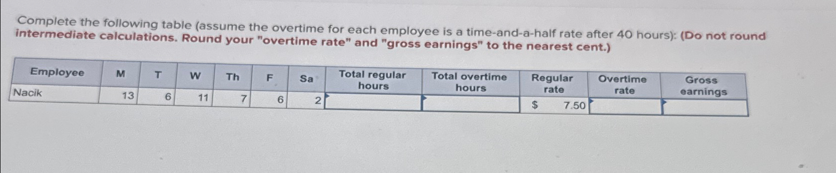 Solved Complete the following table (assume the overtime for | Chegg.com