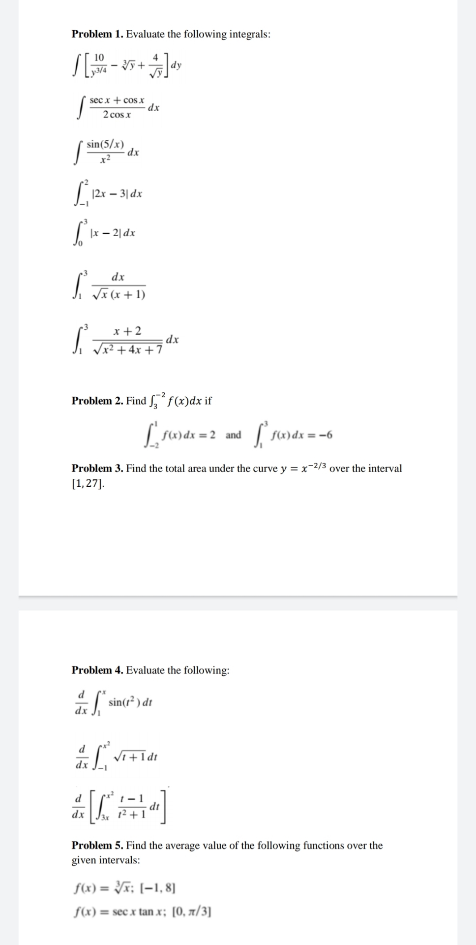 Solved Problem 1. ﻿Evaluate the following | Chegg.com