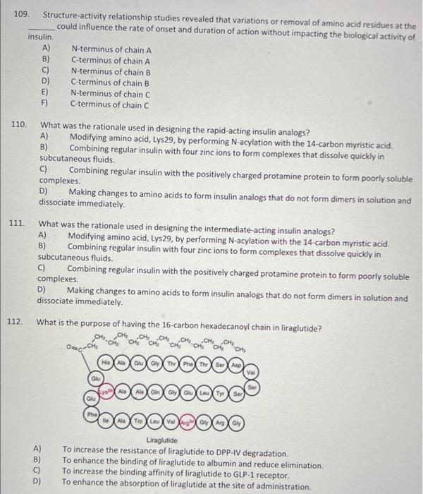 Solved 109. Structure-activity relationship studies revealed | Chegg.com