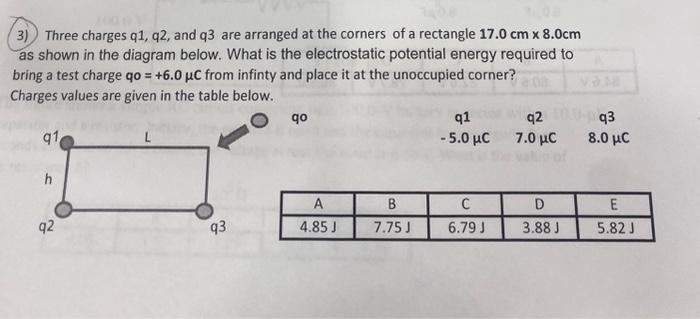Solved 3) Three charges q1,q2, and q3 are arranged at the | Chegg.com