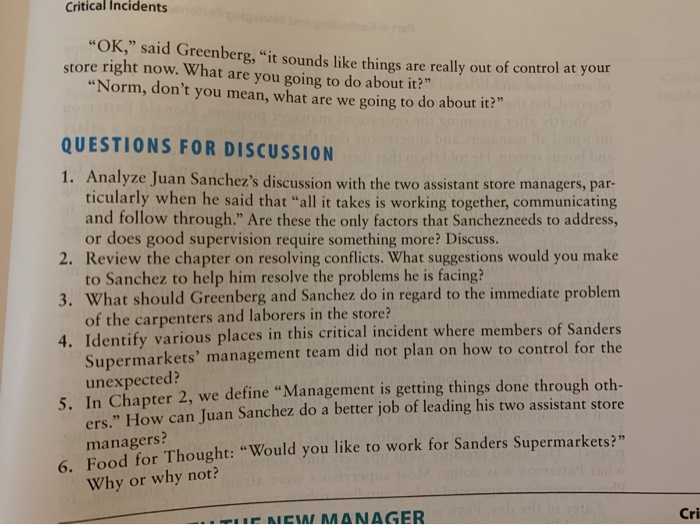 Solved Critical Incident 4-2 SANDERS SUPERMARKETS: WHAT | Chegg.com
