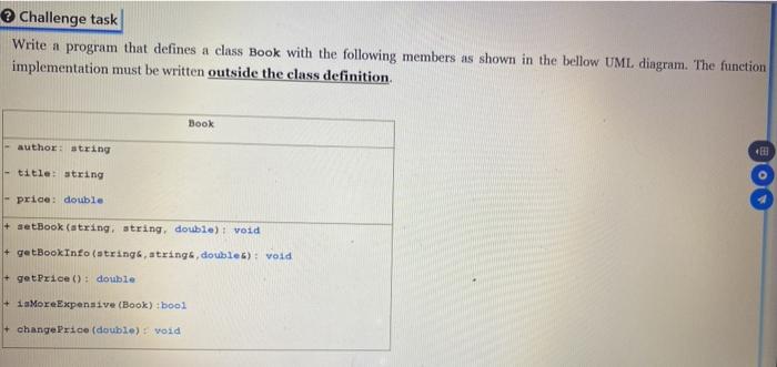 Solved Challenge task Write a program that defines a class | Chegg.com