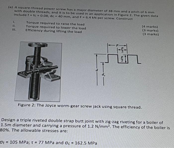 Solved (a) A square-thread power screw has a major diameter | Chegg.com