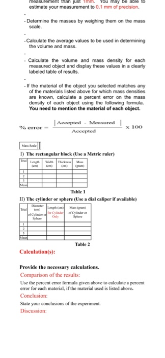Solved Experiment #3 Mass, Volume, and Density Name: | Chegg.com