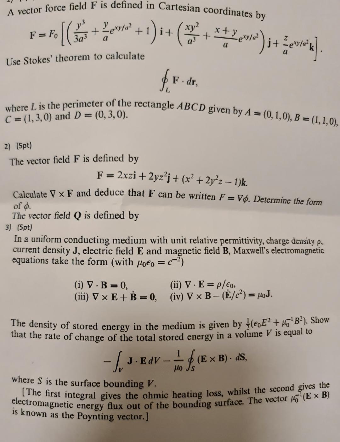 Solved A vector force field F ﻿is defined in Cartesian | Chegg.com