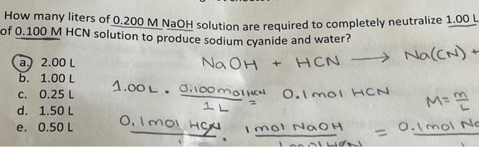 Solved How many liters of 0.200MNaOH solution are required | Chegg.com