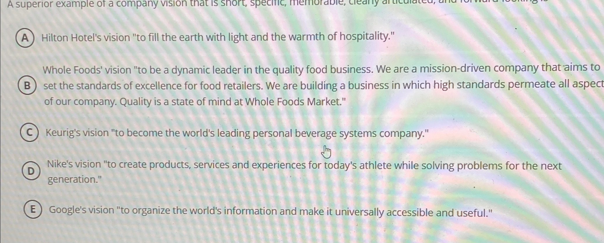 Solved Hilton Hotel's vision "to fill the earth with light | Chegg.com