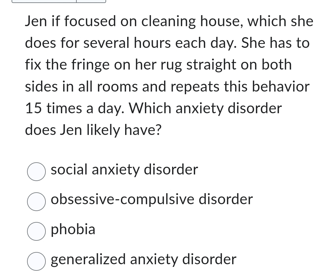 Solved Jen if focused on cleaning house, which she does for | Chegg.com