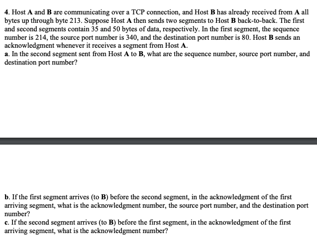 Solved Host A and B ﻿are communicating over a TCP | Chegg.com