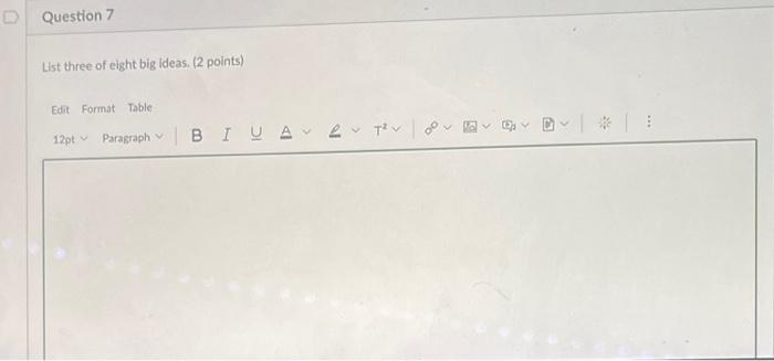 Solved List three of eight big ideas. (2 points)According to | Chegg.com