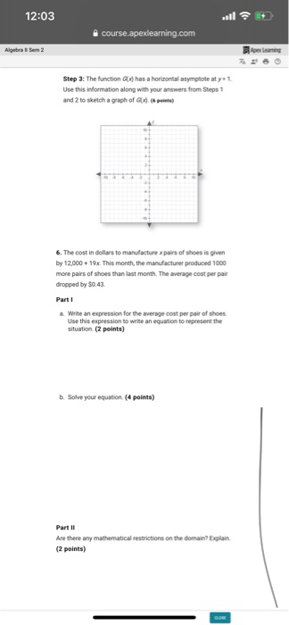 Solved 12:03 course.apexlearning.com Apex Leamings Algebra | Chegg.com