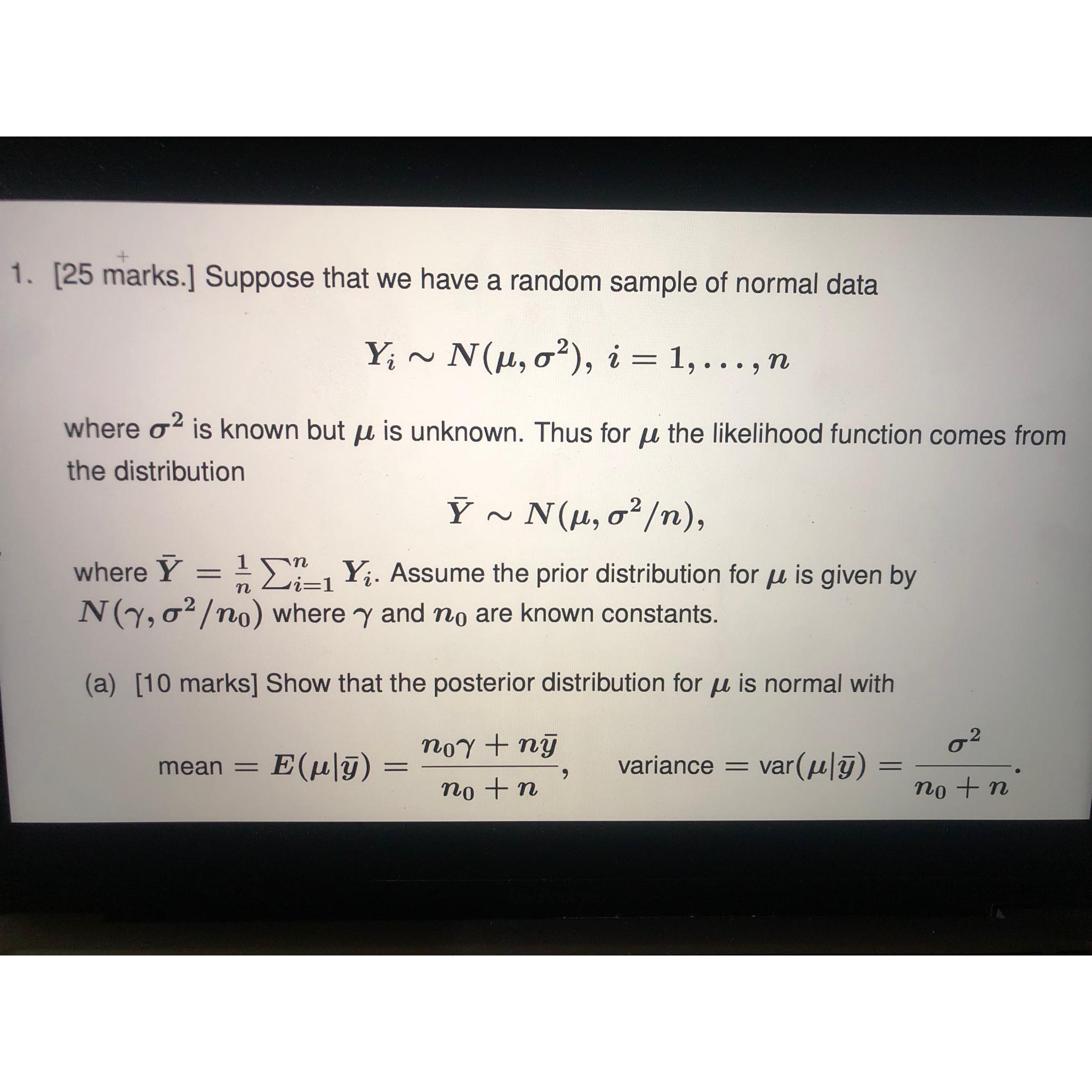 Solved [25 ﻿marks.] ﻿Suppose that we have a random sample of | Chegg.com