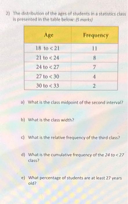 Solved 2) The distribution of the ages of students in a | Chegg.com