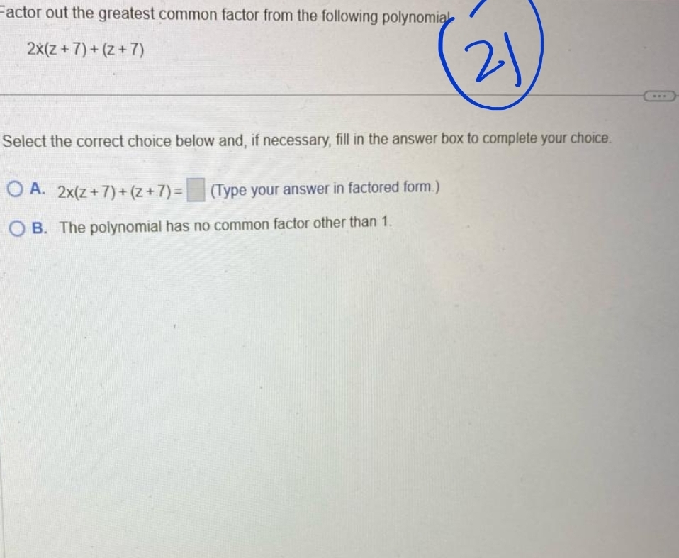 Solved Factor out the greatest common factor from the | Chegg.com
