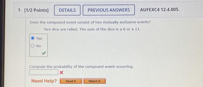 Solved 1. [1/2 Points] DETAILS PREVIOUS ANSWERS AUFEXC4 | Chegg.com