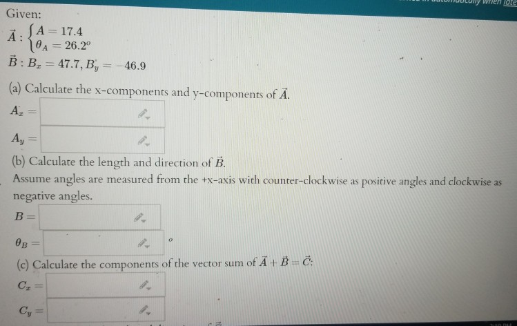 Solved : Given: A: (A= 17.4 A = 26.2° B: B = 47.7, B, = | Chegg.com