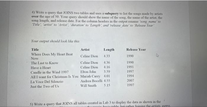 Solved 1) Write a query that JOINS two tables imd returns | Chegg.com