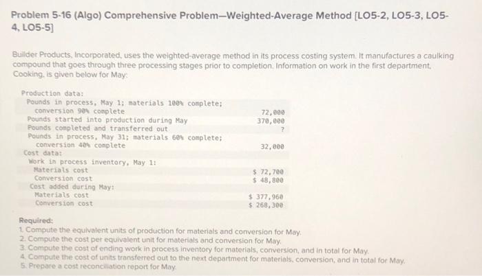 Solved Problem 5-16 (Algo) Comprehensive | Chegg.com