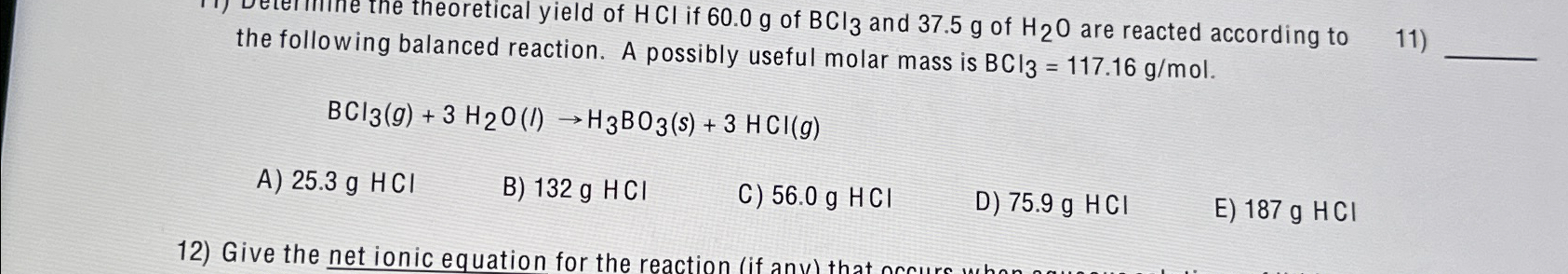the following balanced reaction. A possibly useful | Chegg.com