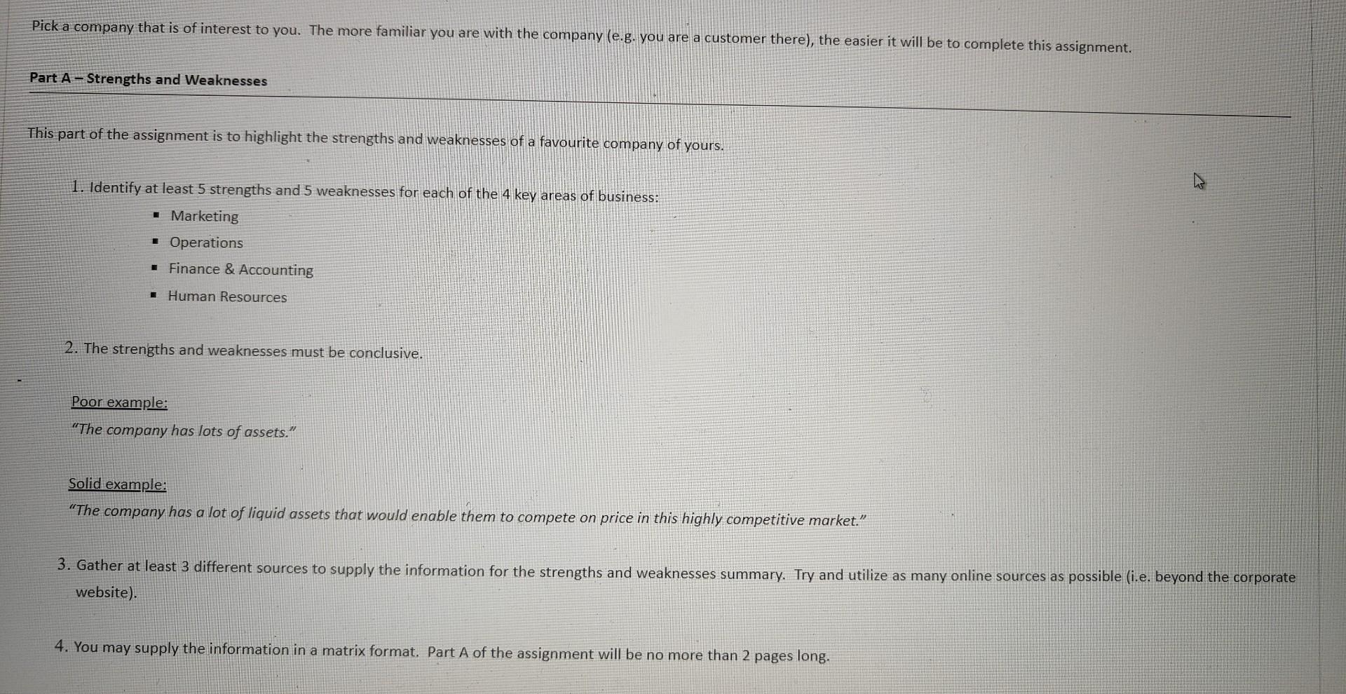 Solved Part A - Strengths and Weaknesses This part of the | Chegg.com