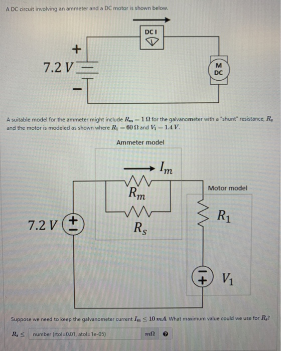 Solved A DC circuit involving an ammeter and a DC motor is | Chegg.com