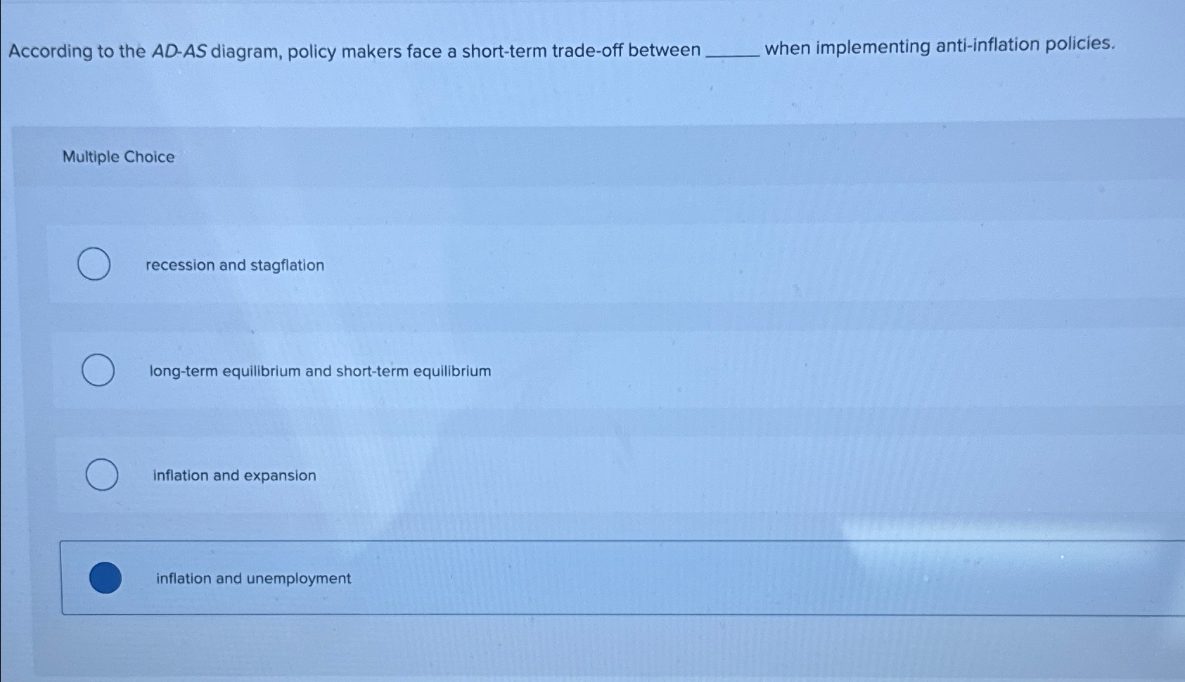 Solved According to the AD-AS diagram, policy makers face a | Chegg.com