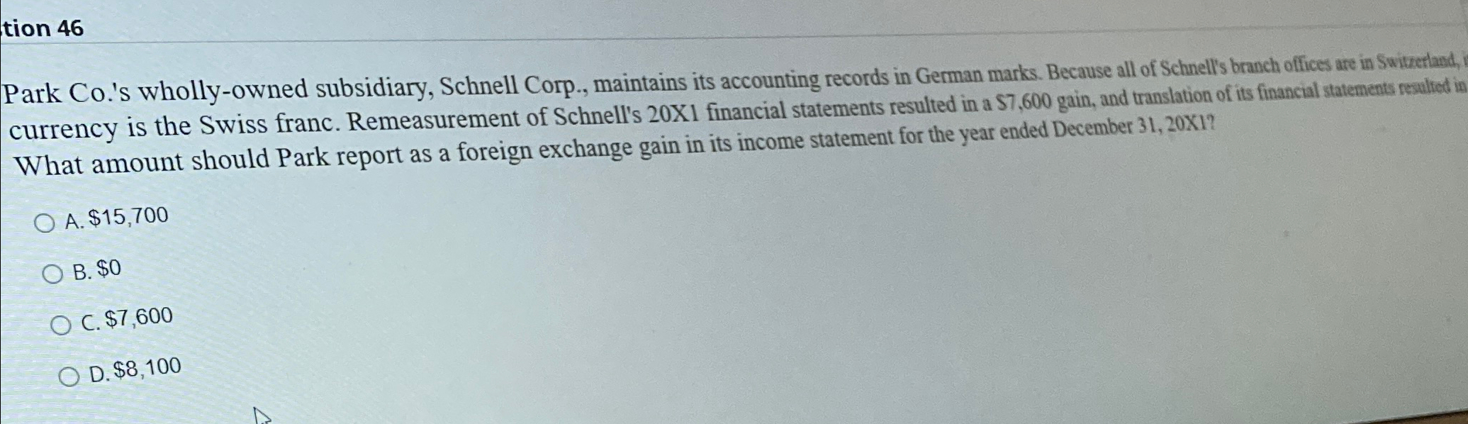 Solved tion 46Park Co.'s wholly-owned subsidiary, Schnell | Chegg.com