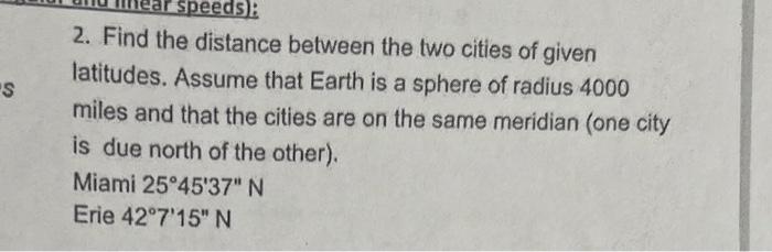 Solved 2. Find the distance between the two cities of given | Chegg.com