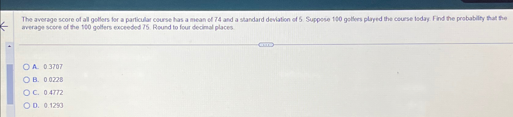 Solved The average score of all golfers for a particular | Chegg.com