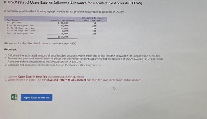 Solved IE 05-01 (Static) Using Excel to Adjust the Allowance | Chegg.com