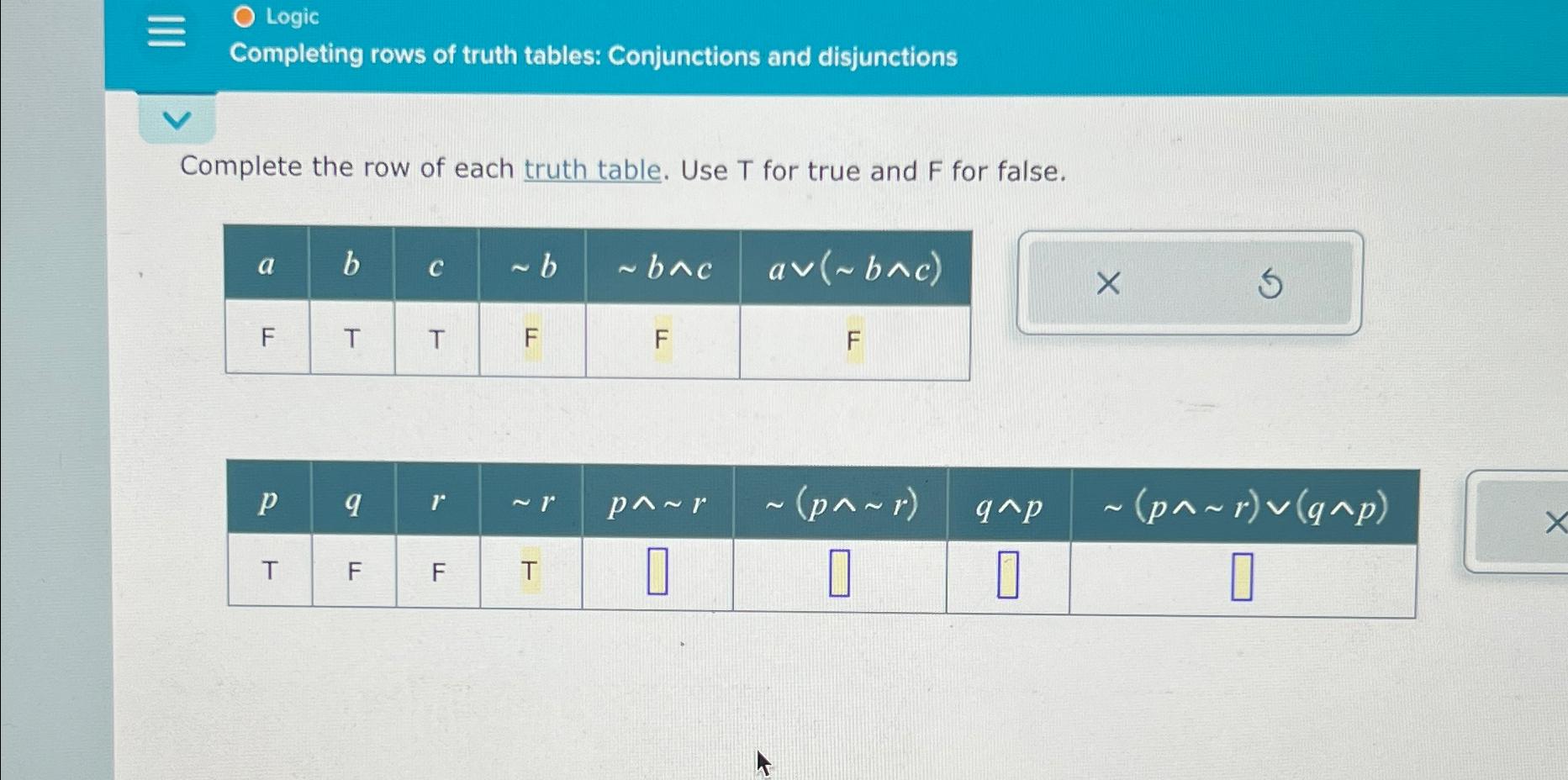 Solved LogicCompleting rows of truth tables: Conjunctions | Chegg.com