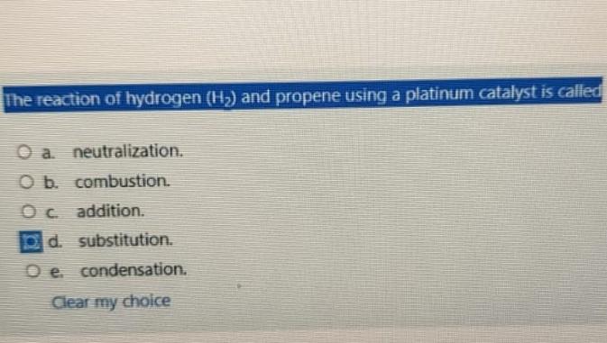 Solved The reaction of hydrogen (H2) and propene using a | Chegg.com