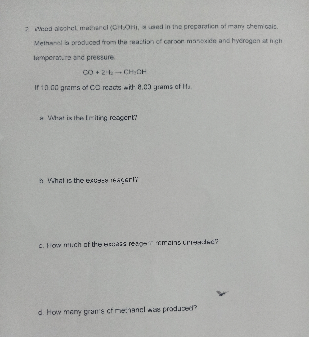 Solved Wood alcohol, methanol (CH3OH), ﻿is used in the | Chegg.com