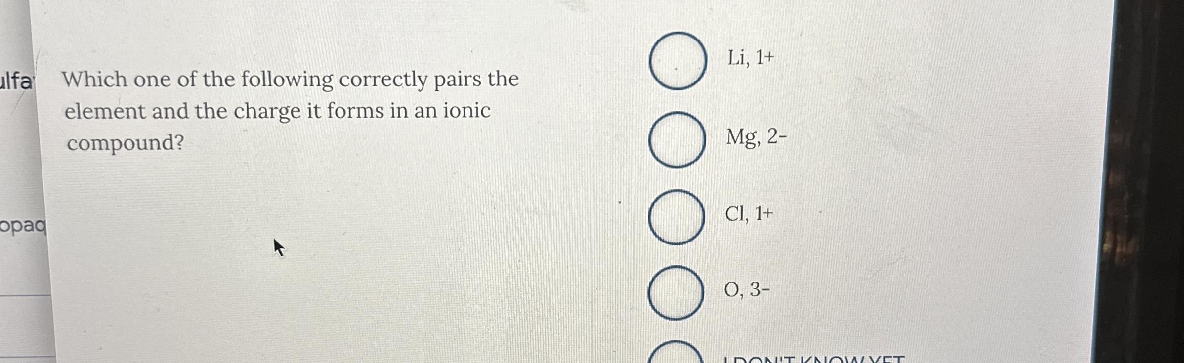 Solved Which one of the following correctly pairs theLi, 1+ | Chegg.com