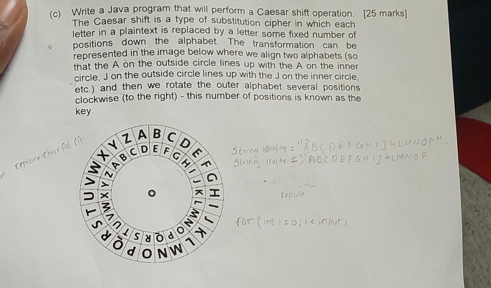 Solved c) Write a Java program that will perform a Caesar | Chegg.com