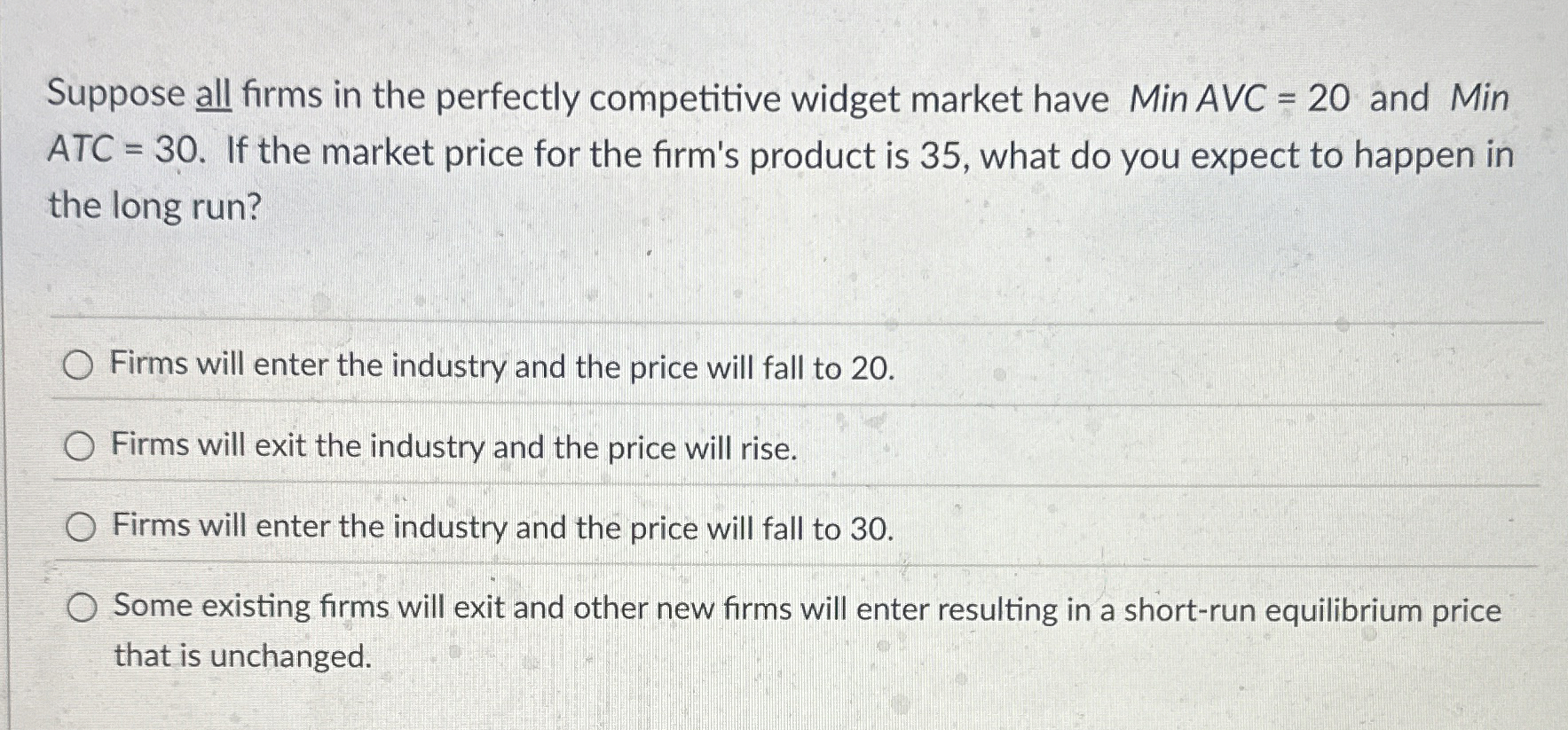 Solved Suppose all firms in the perfectly competitive widget | Chegg.com