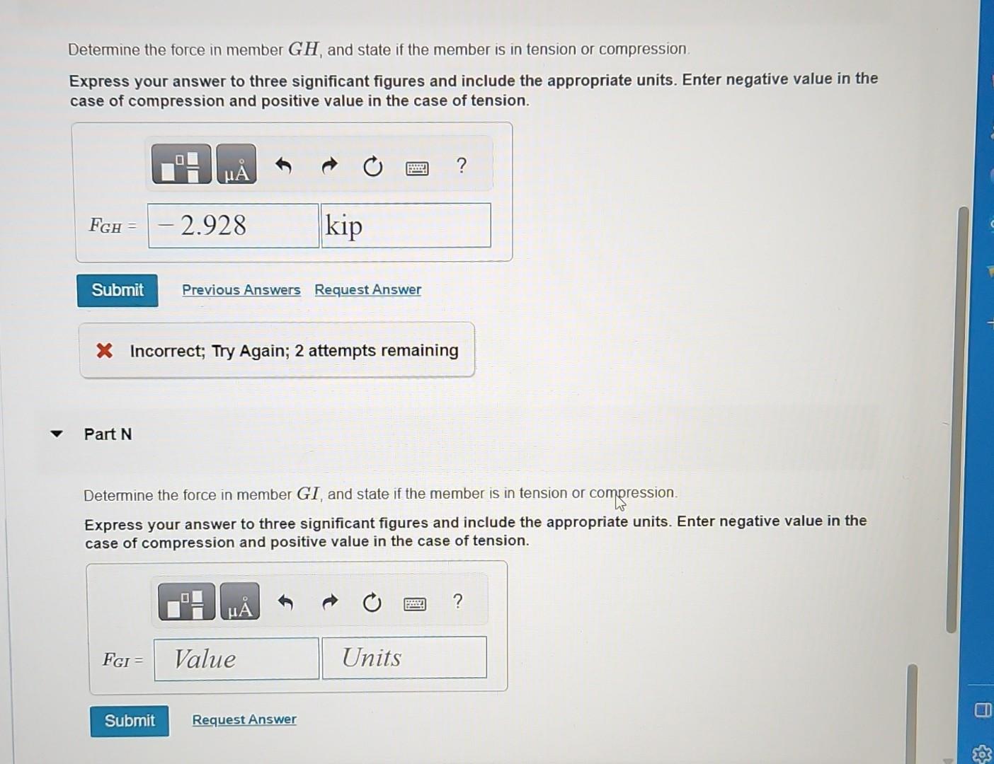Solved In (Figure 1), P1=1.1 kip and P2=2 kip. Part C | Chegg.com